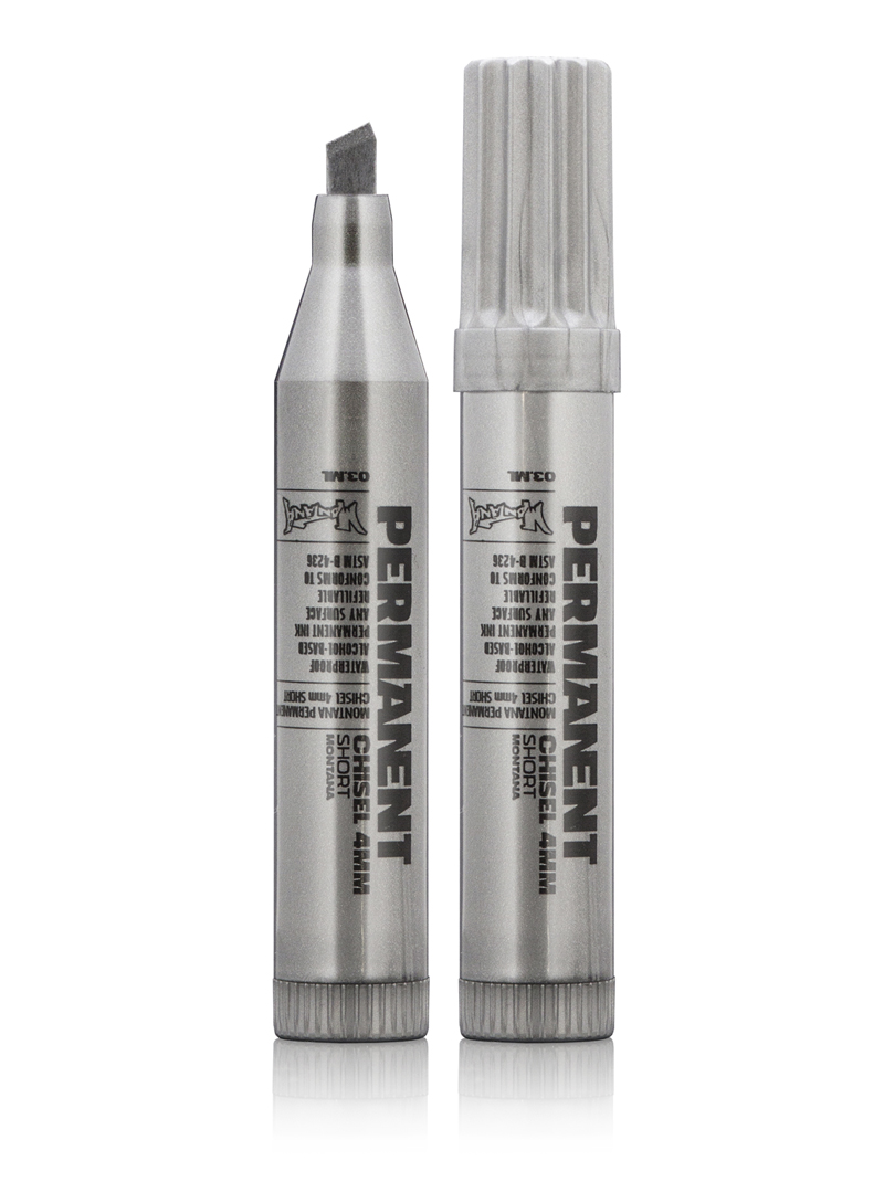 Montana PERMANENT SHORT Marker 4mm Chisel Silver + Box