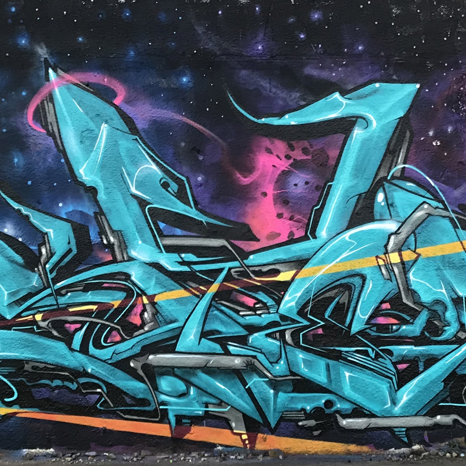 wall production by UK Graffiti artists EKTO, BRAVE and STER