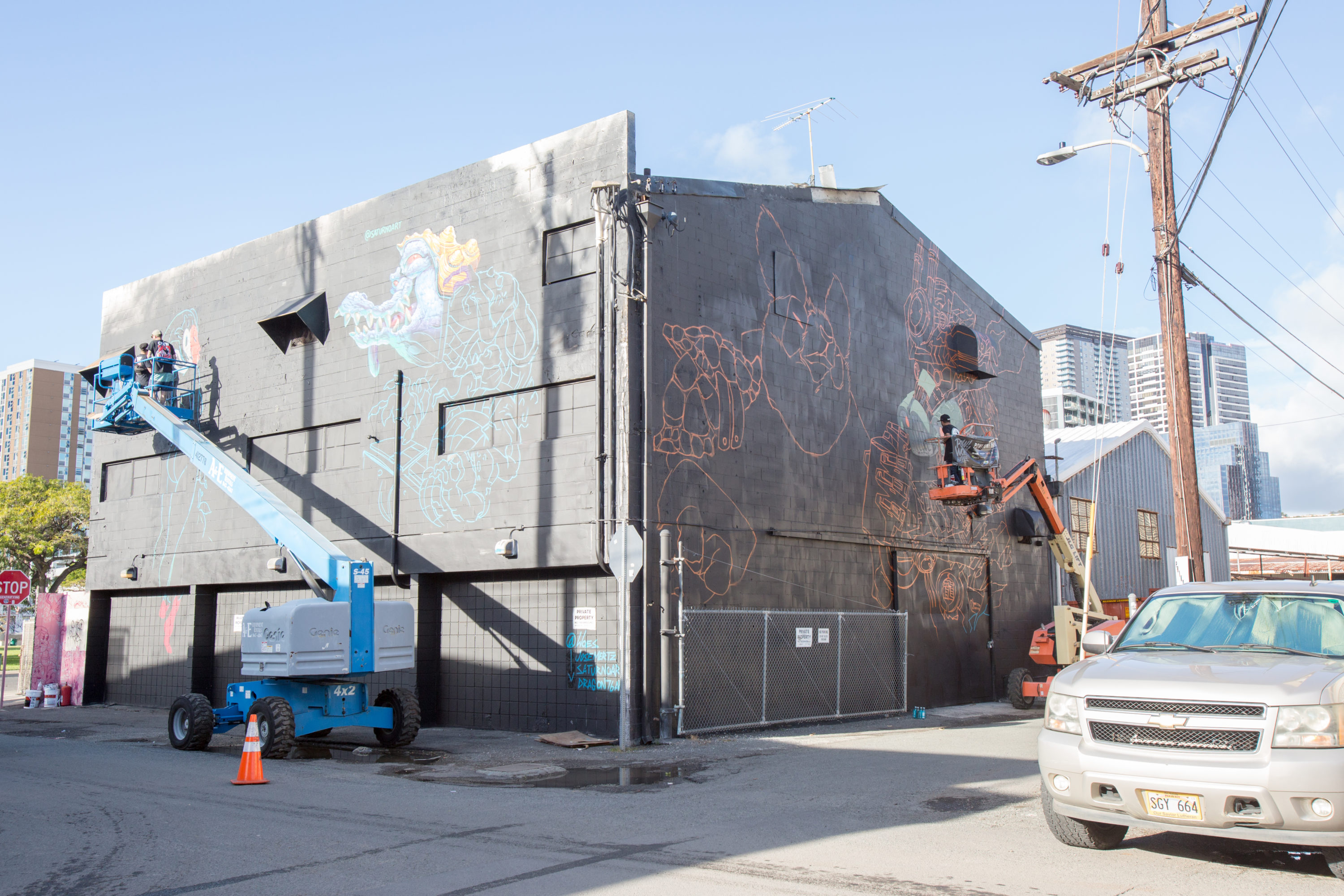 Dragon76, Jose Mertz, SaturnoArt & Woes Mural for POW! WOW! HAWAII